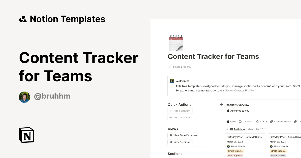 Content Tracker for Teams Template | Notion Marketplace