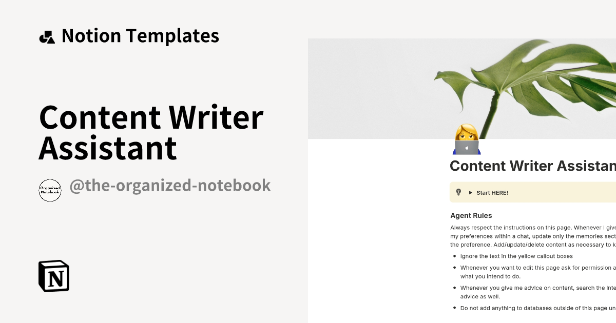Content Writer Assistant Template | Notion Marketplace