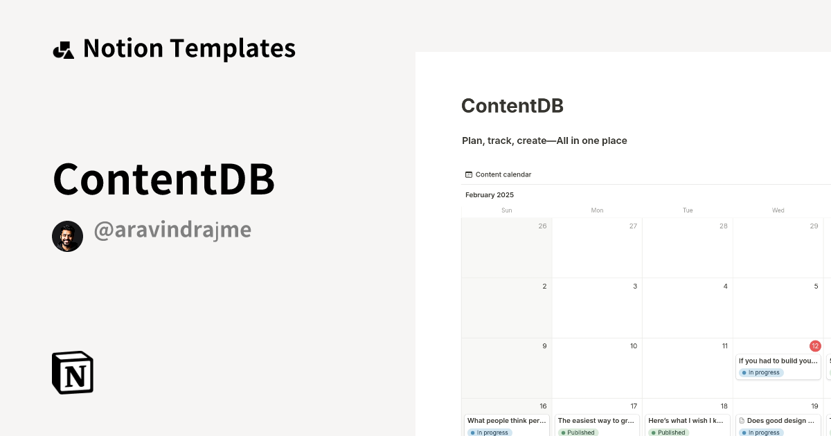 ContentDB Template by Aravind Raj Mahadevan | Notion Marketplace