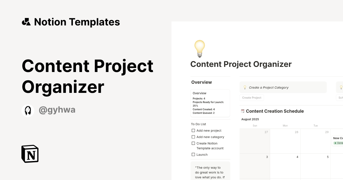 Content Project Organizer Template | Notion Marketplace