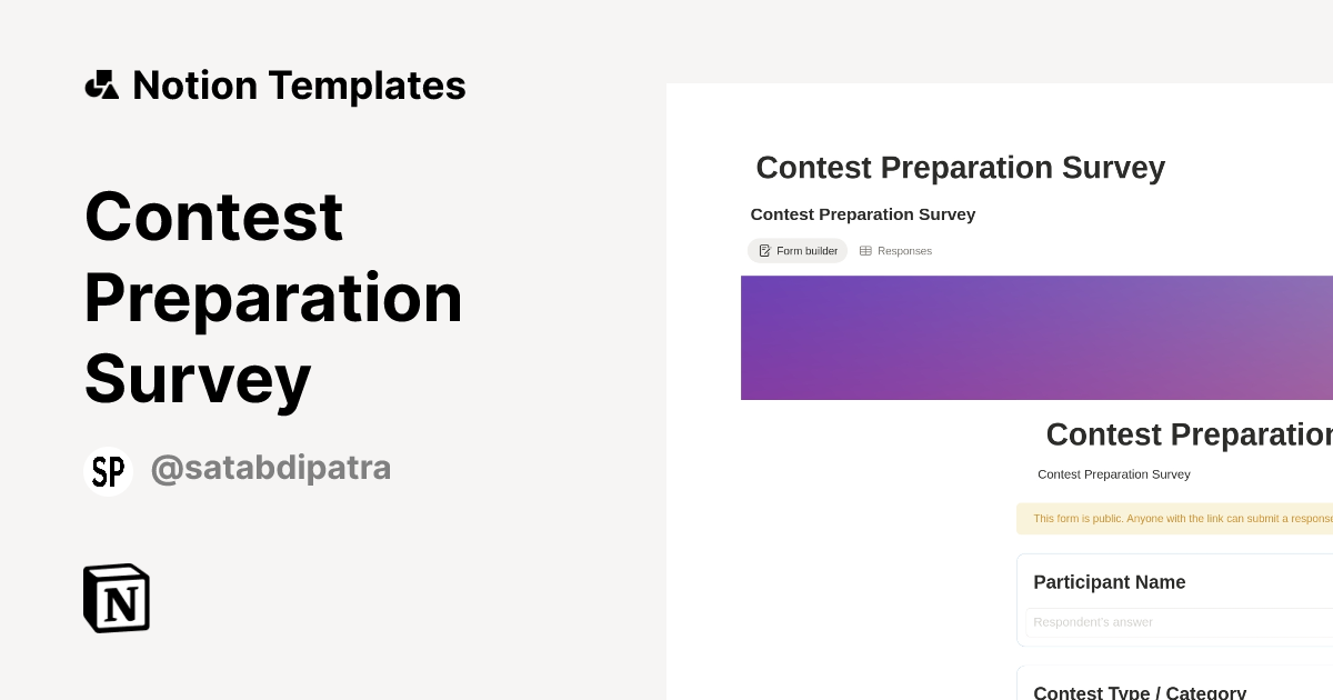 Contest Preparation Survey Template by Satabdi Patra | Notion Marketplace