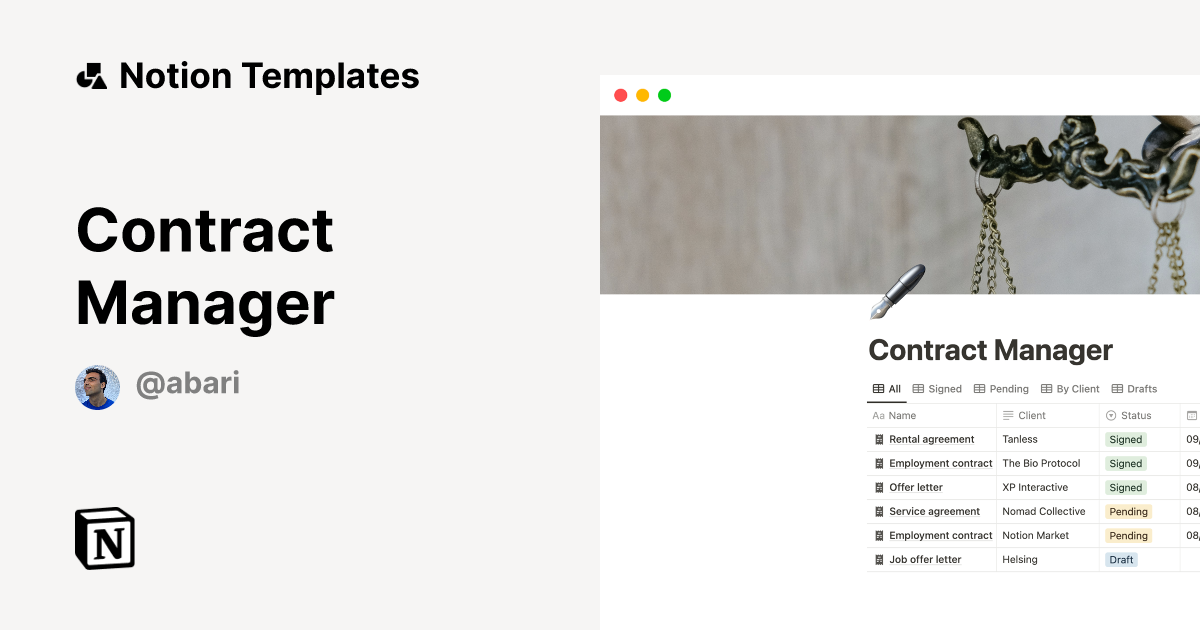 Contract Manager Template | Notion Marketplace