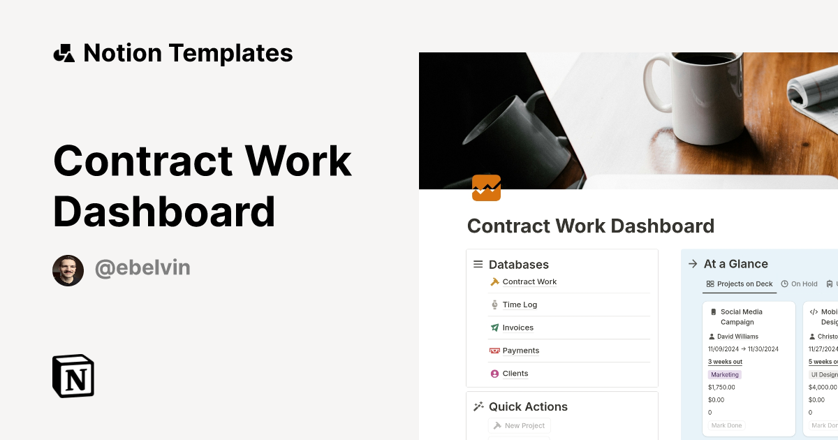 Contract Work Dashboard Template | Notion Marketplace