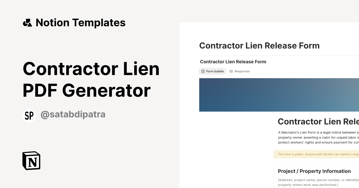 Contractor Lien PDF Generator Template by Satabdi Patra | Notion ...