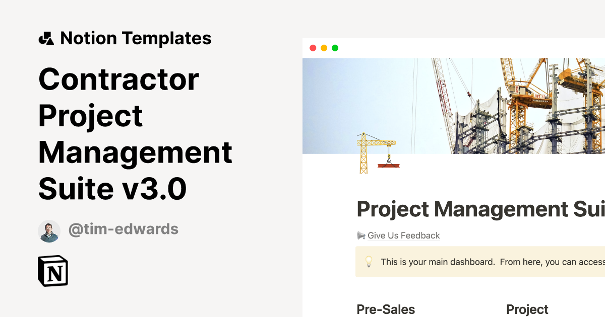 Contractor Project Management Suite v3.0 Template | Notion Marketplace