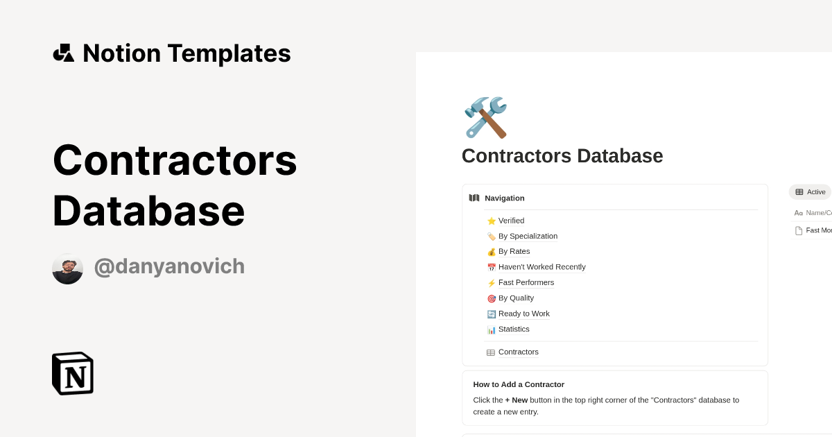 Contractors Database Template by danyanovich | Notion Marketplace
