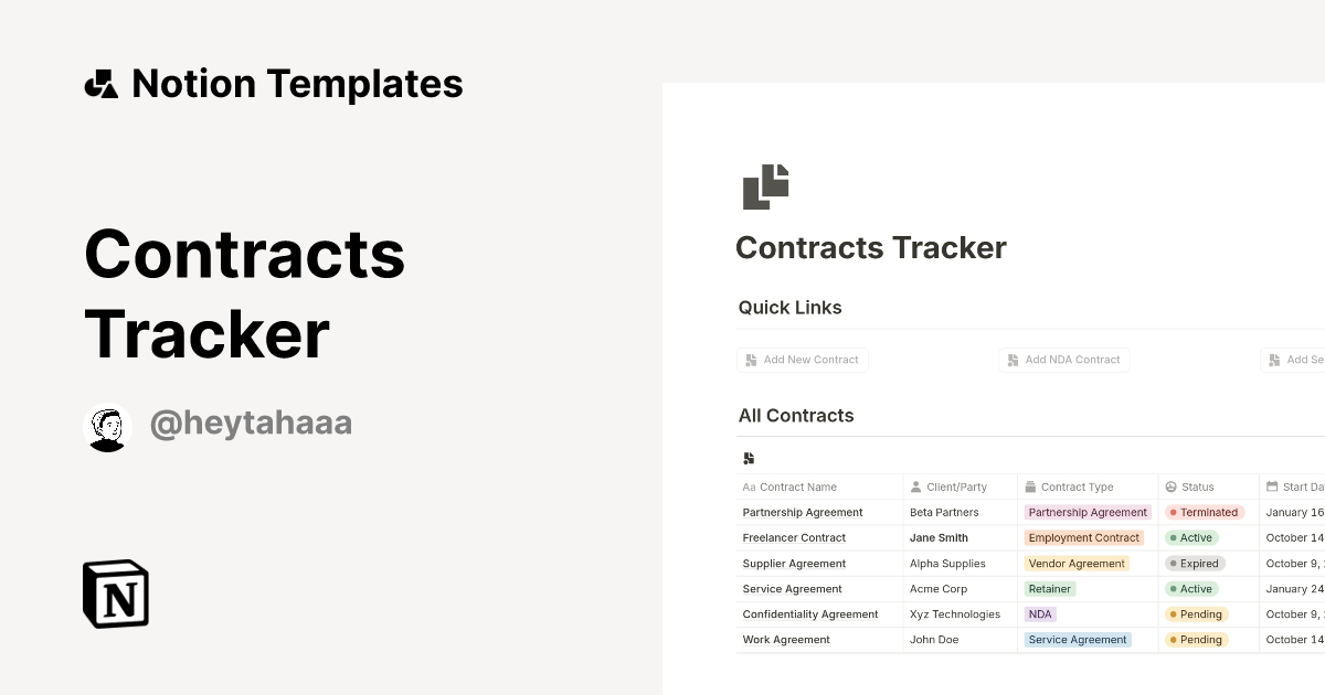 Contracts Tracker Template by Heytahaaa | Notion Marketplace