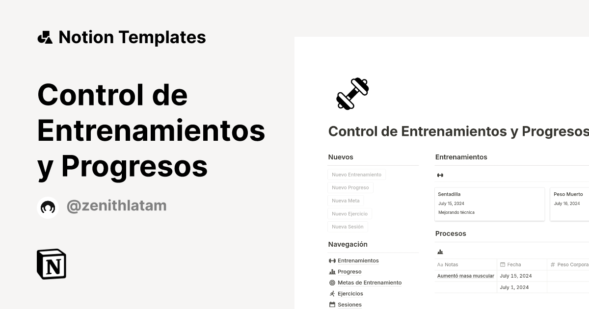 Control de Entrenamientos y Progresos Template | Notion Marketplace
