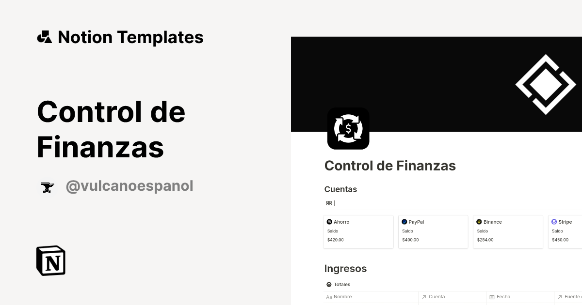 Control de Finanzas Template by Vulcano | Español | Notion Marketplace