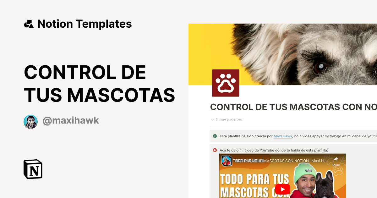 CONTROL DE TUS MASCOTAS Template by Maxi Hawk | Notion Marketplace