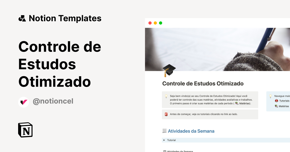 Controle de Estudos Otimizado Template by Notioncel | Notion Marketplace