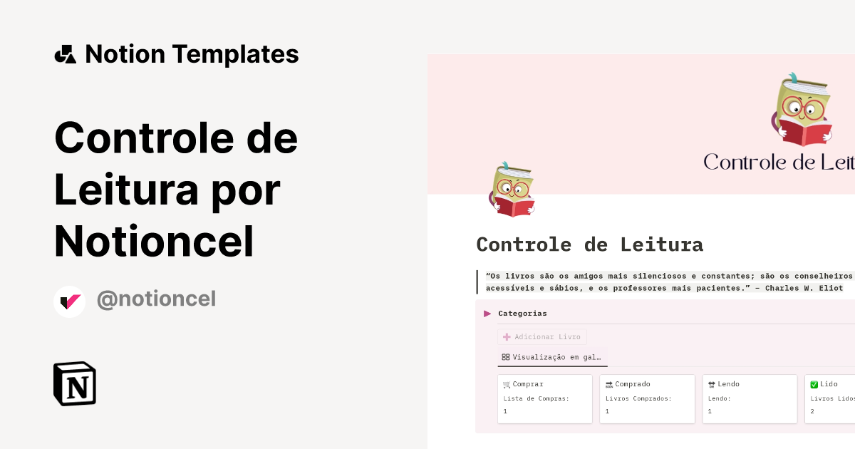 Controle de Leitura por Notioncel Template | Notion Marketplace