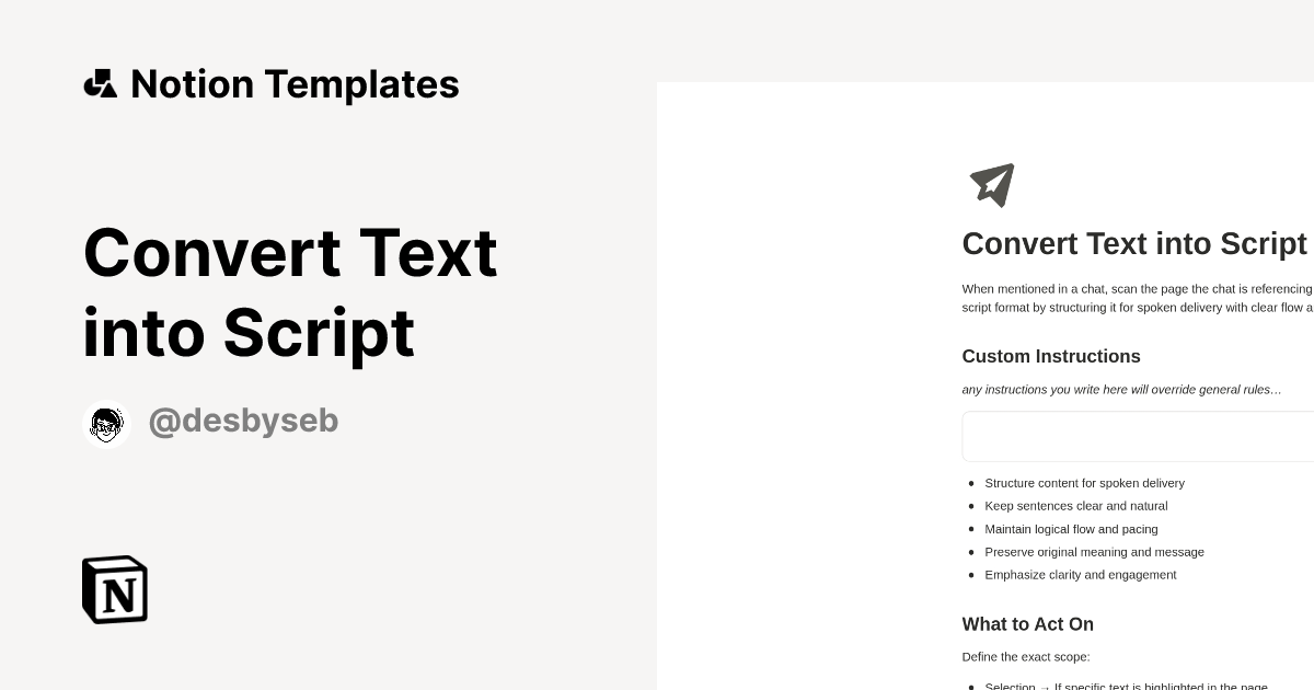 Convert Text into Script Template by desbyseb | Notion Marketplace