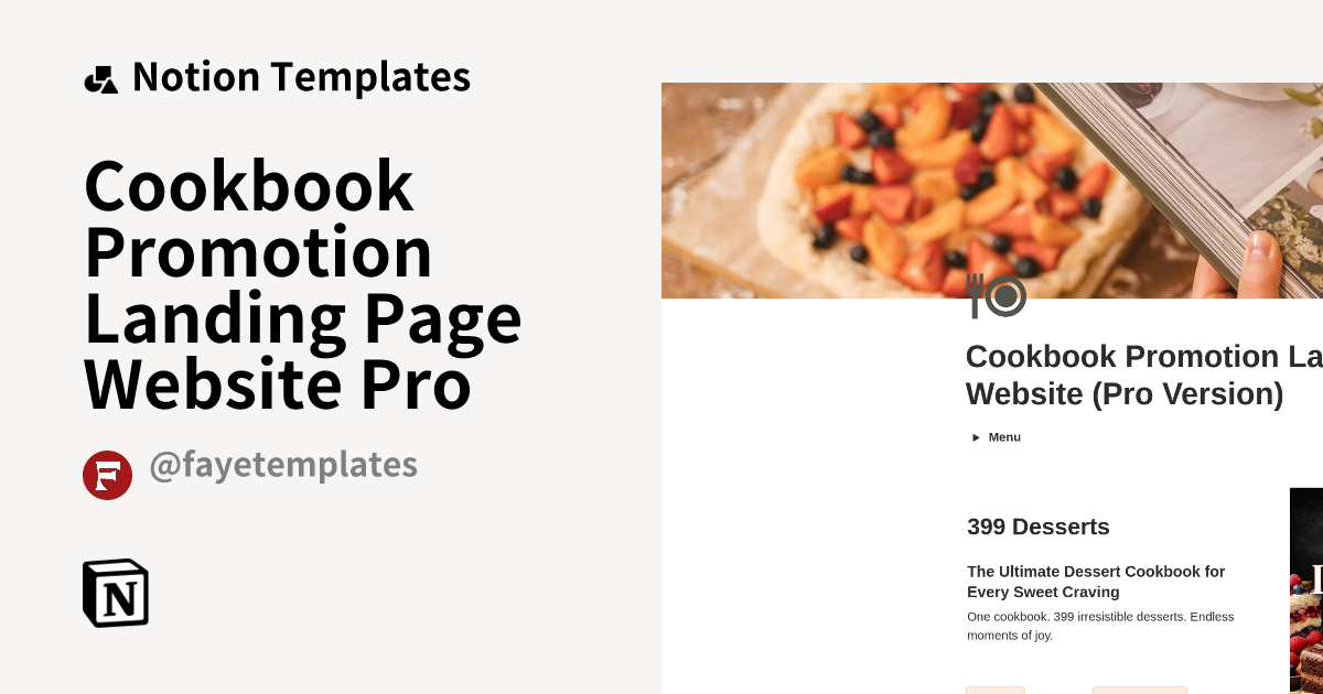 Cookbook Promotion Landing Page Website Pro Template by Faye Templates ...