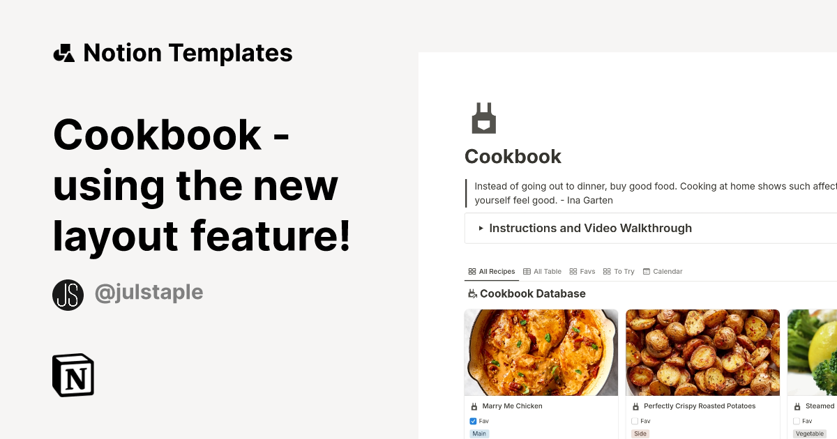 Cookbook - using the new layout feature! Template by Jul Staple | Notion Marketplace