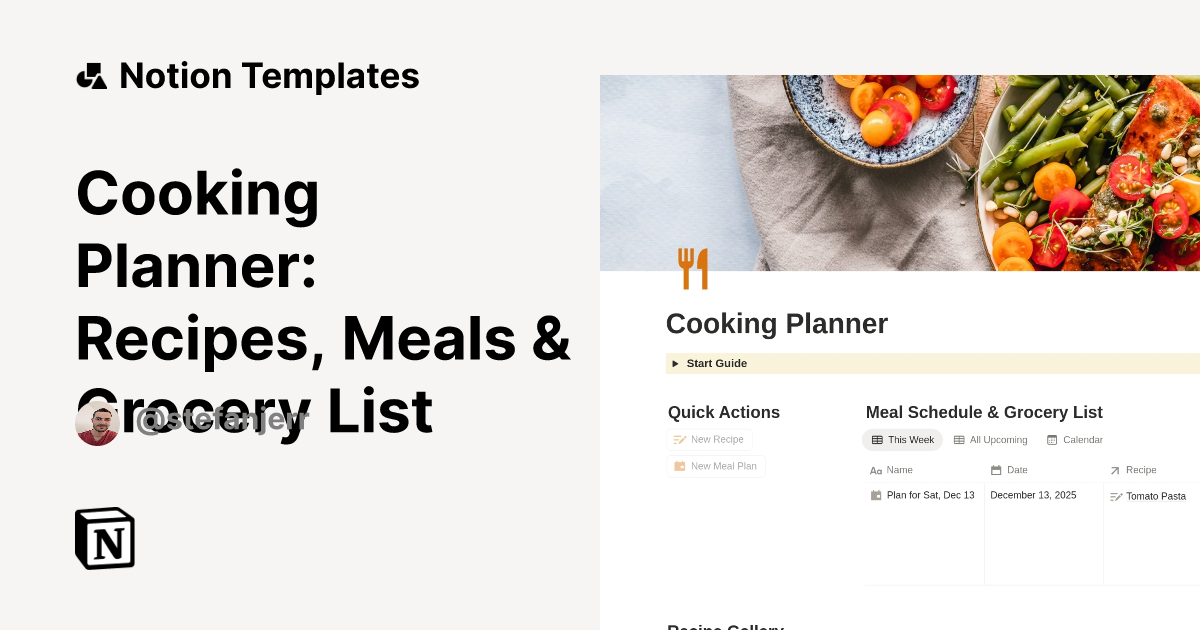 Cooking Planner: Recipes, Meals & Grocery List Template | Notion ...