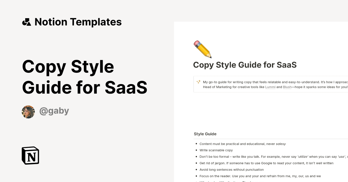 Copy Style Guide for SaaS Template | Notion Marketplace