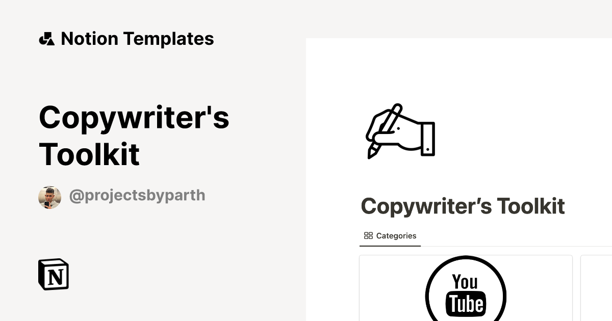 Copywriter's Toolkit Template by Parth | Notion Marketplace