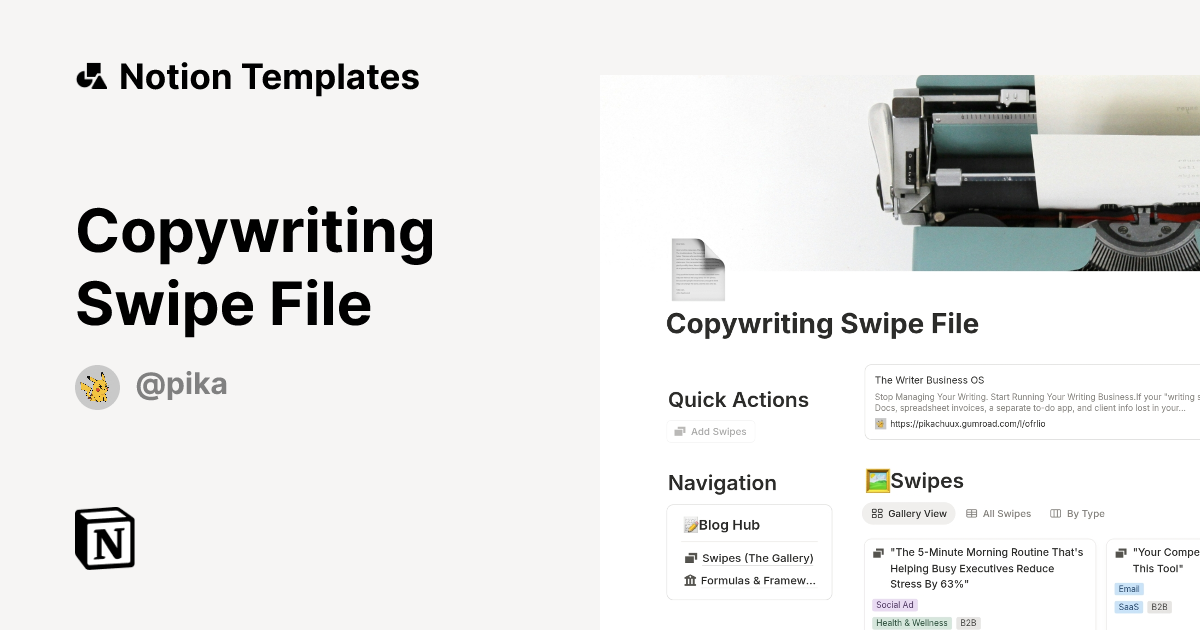 Copywriting Swipe File Template by Pika | Notion Marketplace