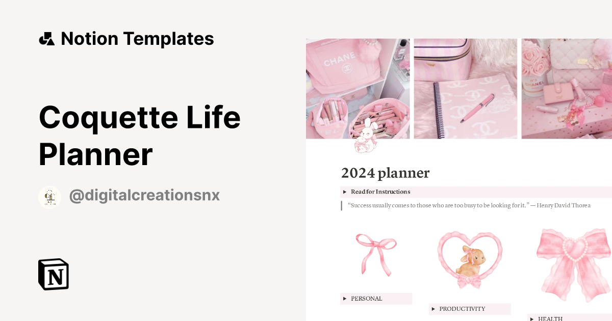 Coquette Life Planner Template by DigitalCreationsNX | Notion Marketplace