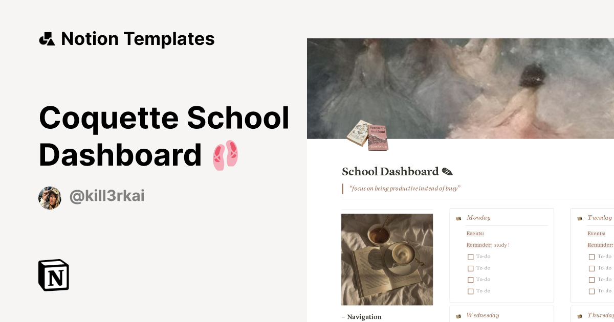 Coquette School Dashboard 🩰 Template by Kai E'man | Notion Marketplace