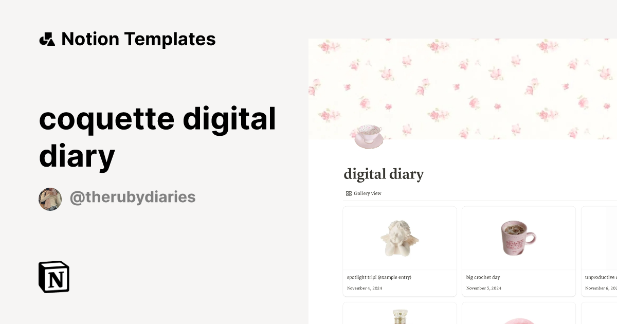 coquette digital diary Template by Ruby | Notion Marketplace