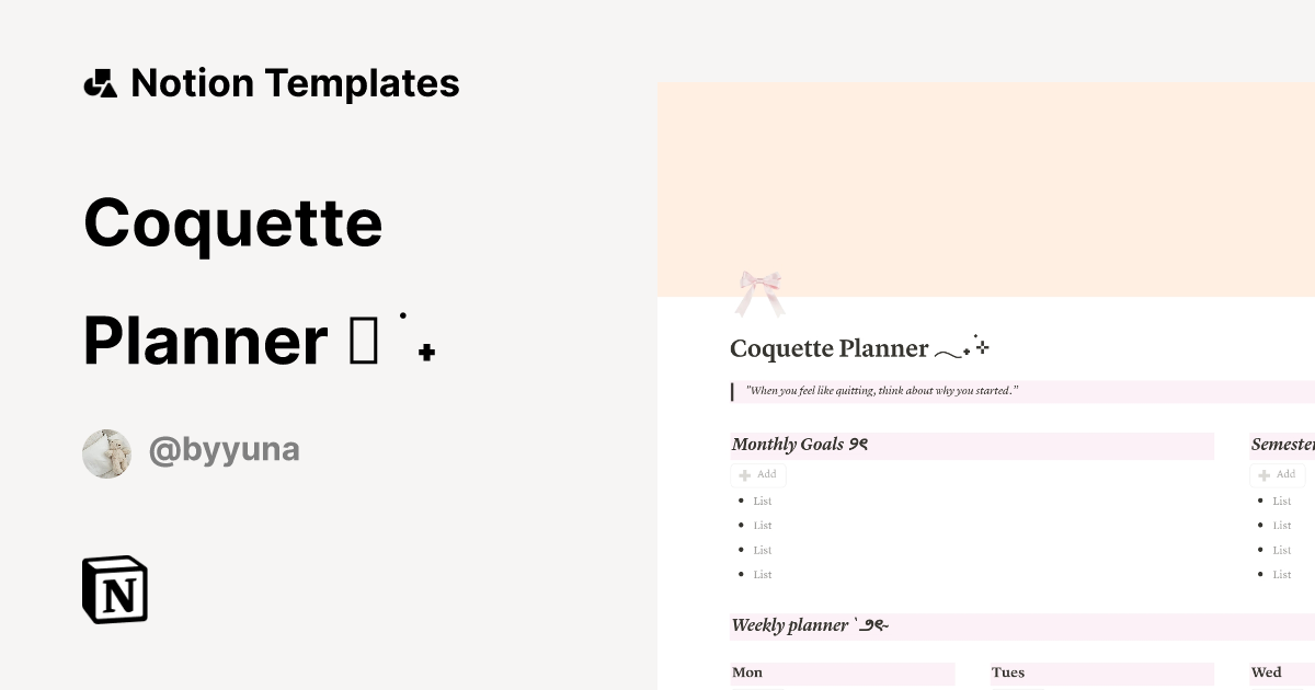 Coquette Planner ⊹ ࣪ ˖ Template | Notion Marketplace