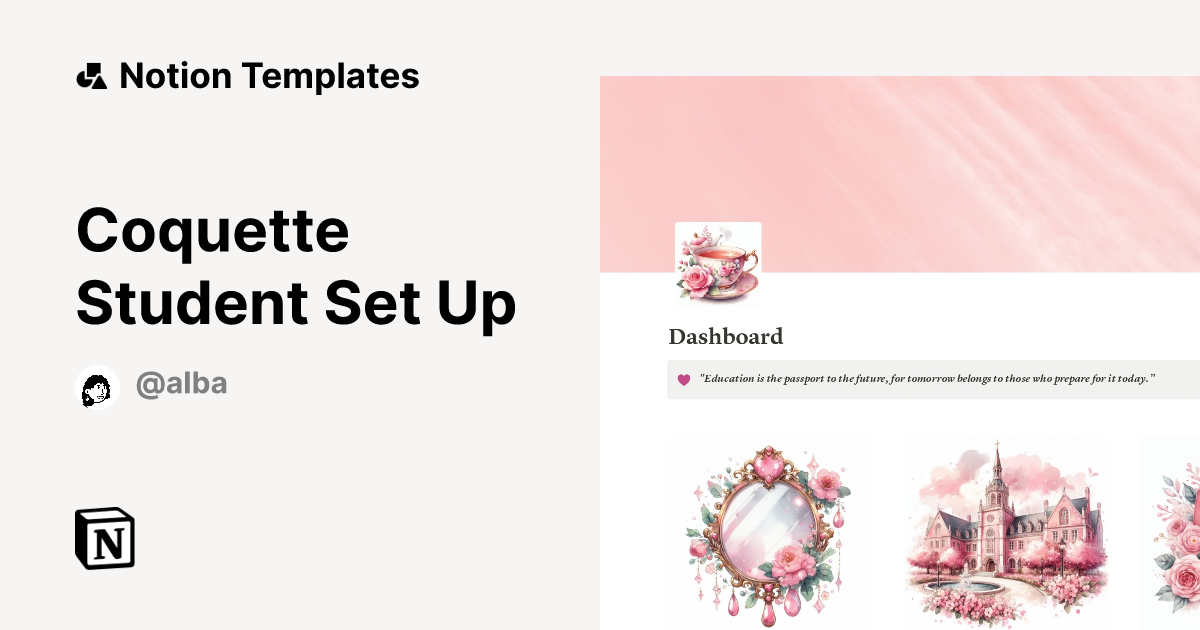 Coquette Student Set Up Template by Alba Negrín | Notion Marketplace