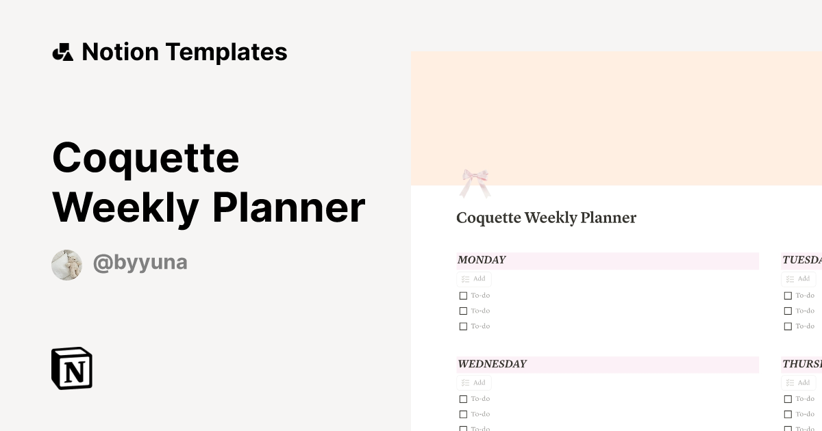 Coquette Weekly Planner Template | Notion Marketplace