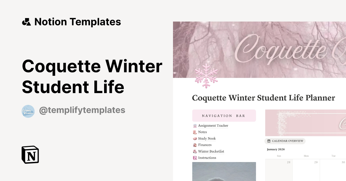 Coquette Winter Student Life Template by TemplifyTemplates | Notion ...