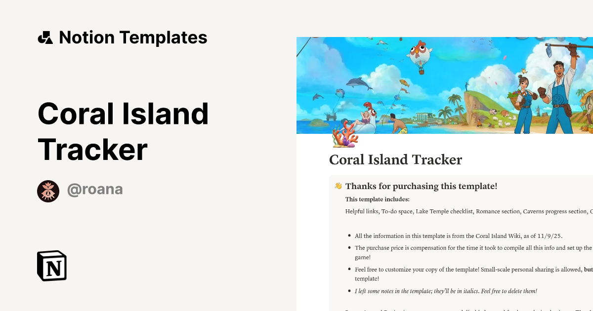 Coral Island Tracker Template by Roana | Notion Marketplace