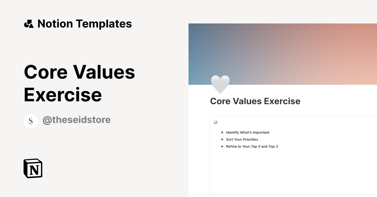 Core Values Exercise Template | Notion Marketplace
