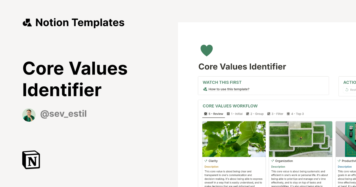 Core Values Identifier Template | Notion Marketplace