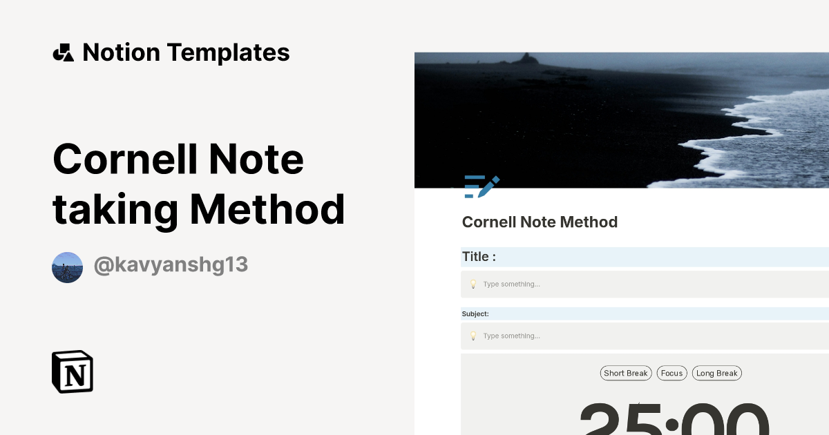 Cornell Note taking Method Template by Kavyansh G | Notion Marketplace