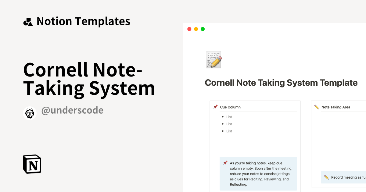 Cornell Note-Taking System Template | Notion Marketplace