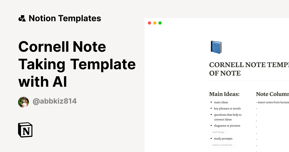 Cornell Note Taking Template with AI Template | Notion Marketplace