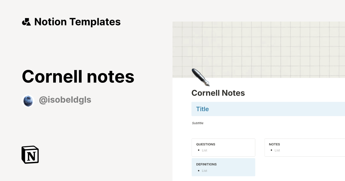 Cornell notes Template by isobel | Notion Marketplace