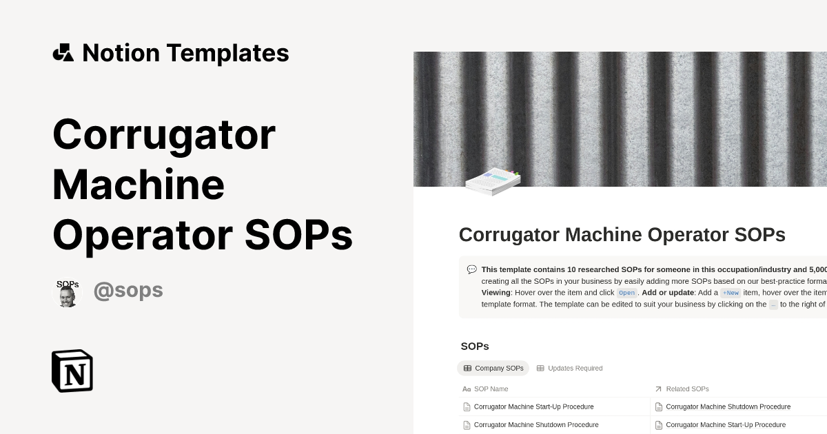 Corrugator Machine Operator SOPs Template by SOPs | Notion Marketplace