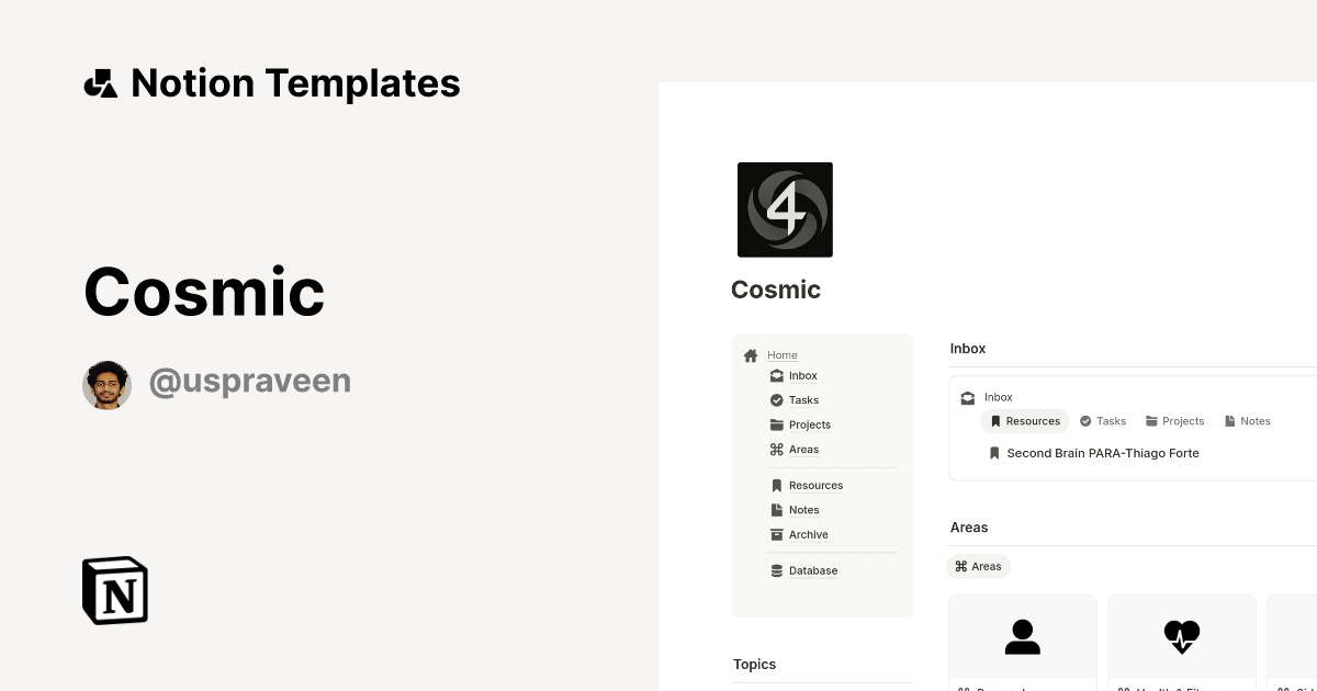 Cosmic Template by Praveen Raj U S | Notion Marketplace