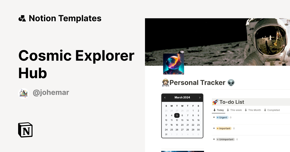 Cosmic Explorer Hub Template by Johelimar | Notion Marketplace