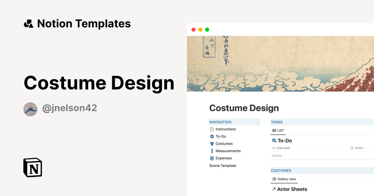 Costume Design Template | Notion Marketplace