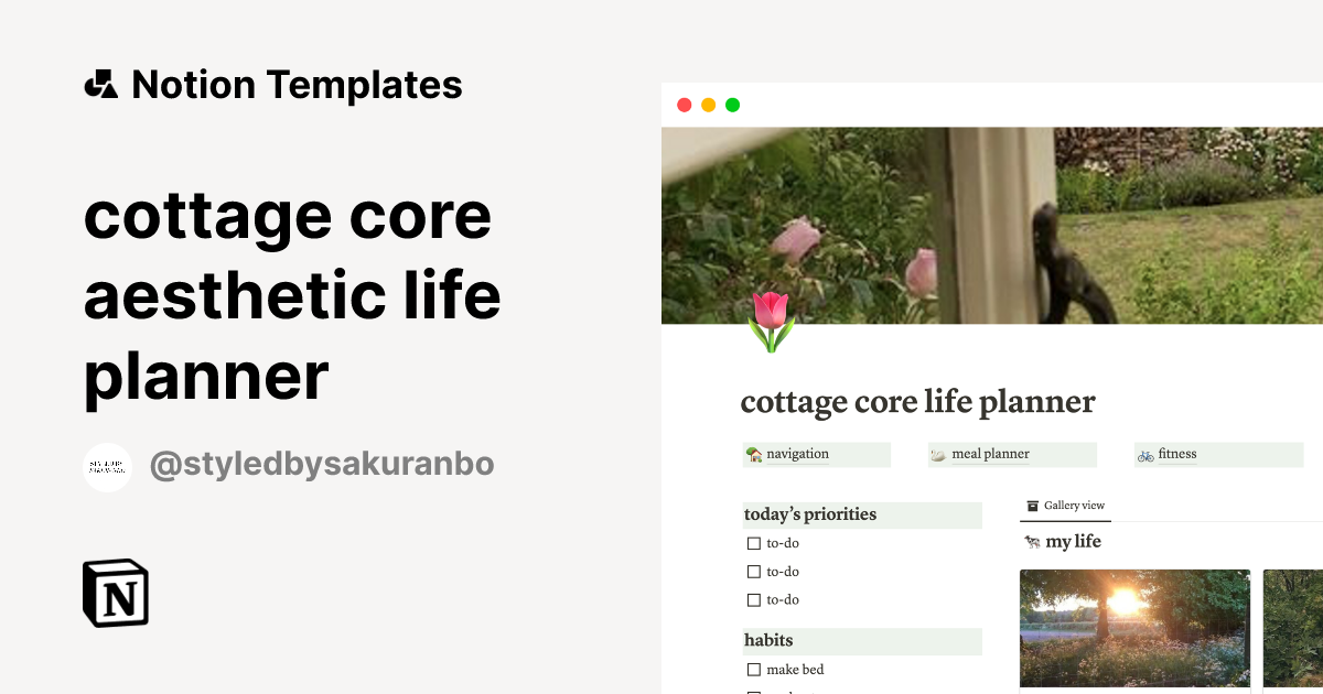 cottage core aesthetic life planner Template | Notion Marketplace