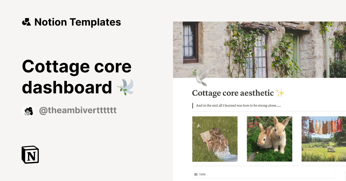 Cottage core dashboard 🕊️ Template | Notion Marketplace