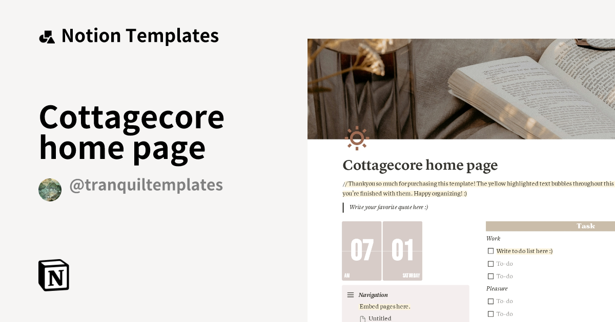 Cottagecore home page Template by TranquilTemplates | Notion Marketplace