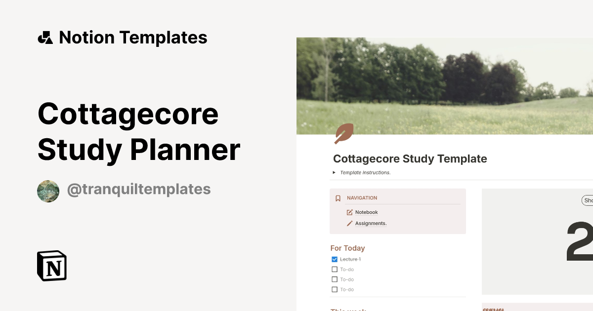 Cottagecore Study Planner Template by TranquilTemplates | Notion ...
