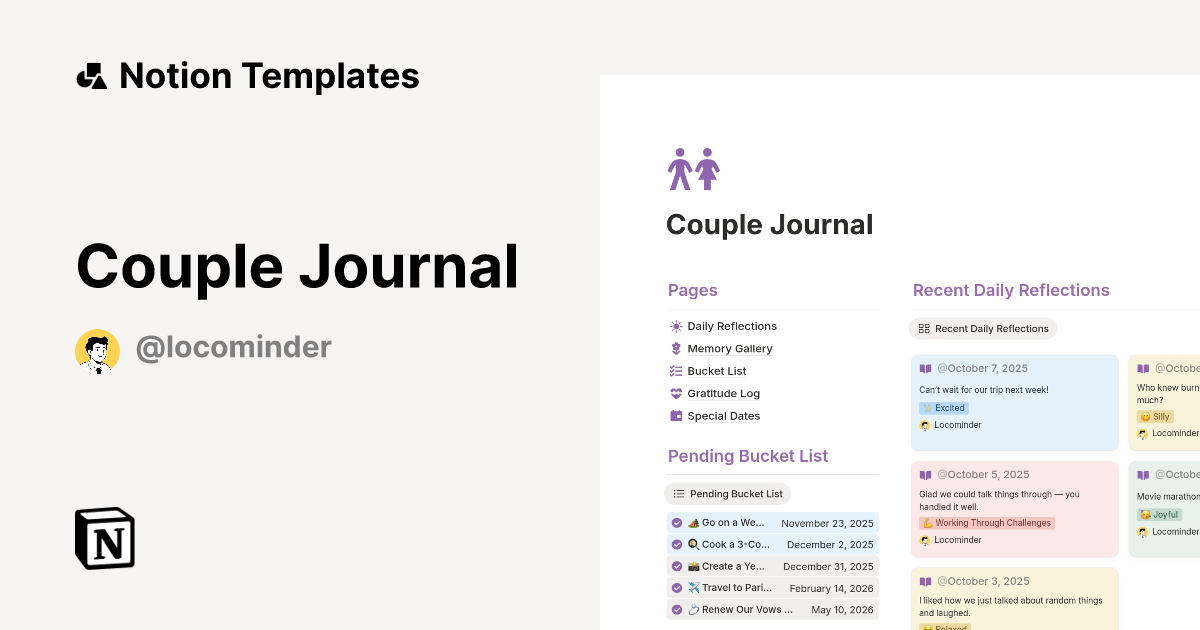 Couple Journal Template by Locominder | Notion Marketplace