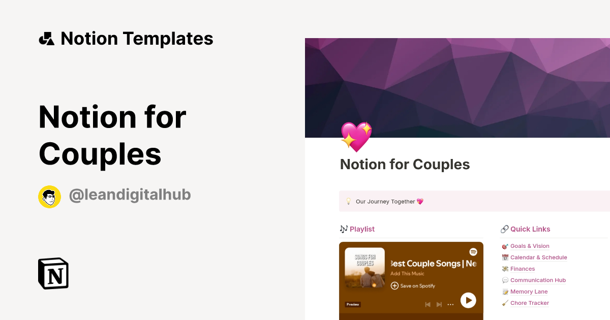 Notion for Couples Template by Lean Digital Hub | Notion Marketplace