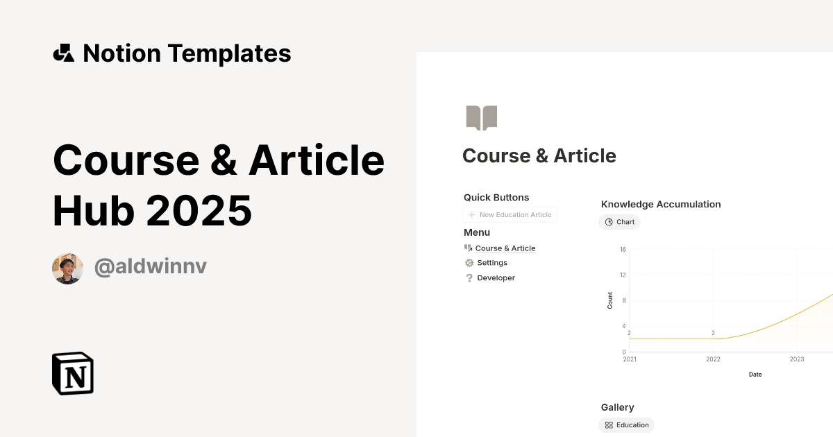 Course & Article Hub 2025 Template by Aldwin Nou | Notion Marketplace