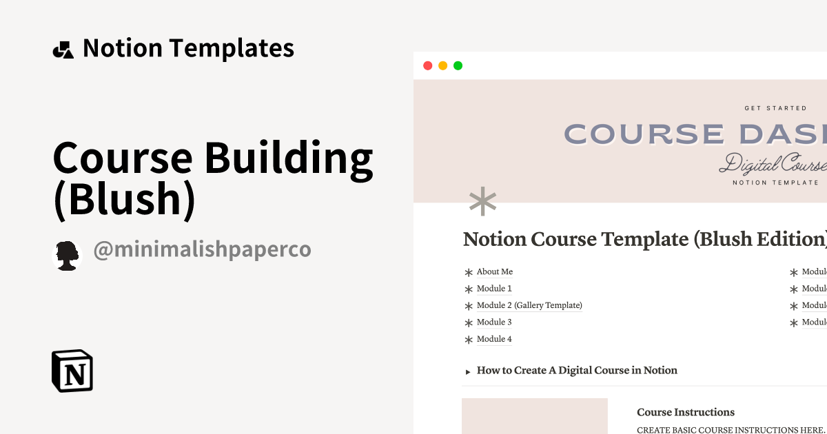 Course Building (Blush) Template | Notion Marketplace
