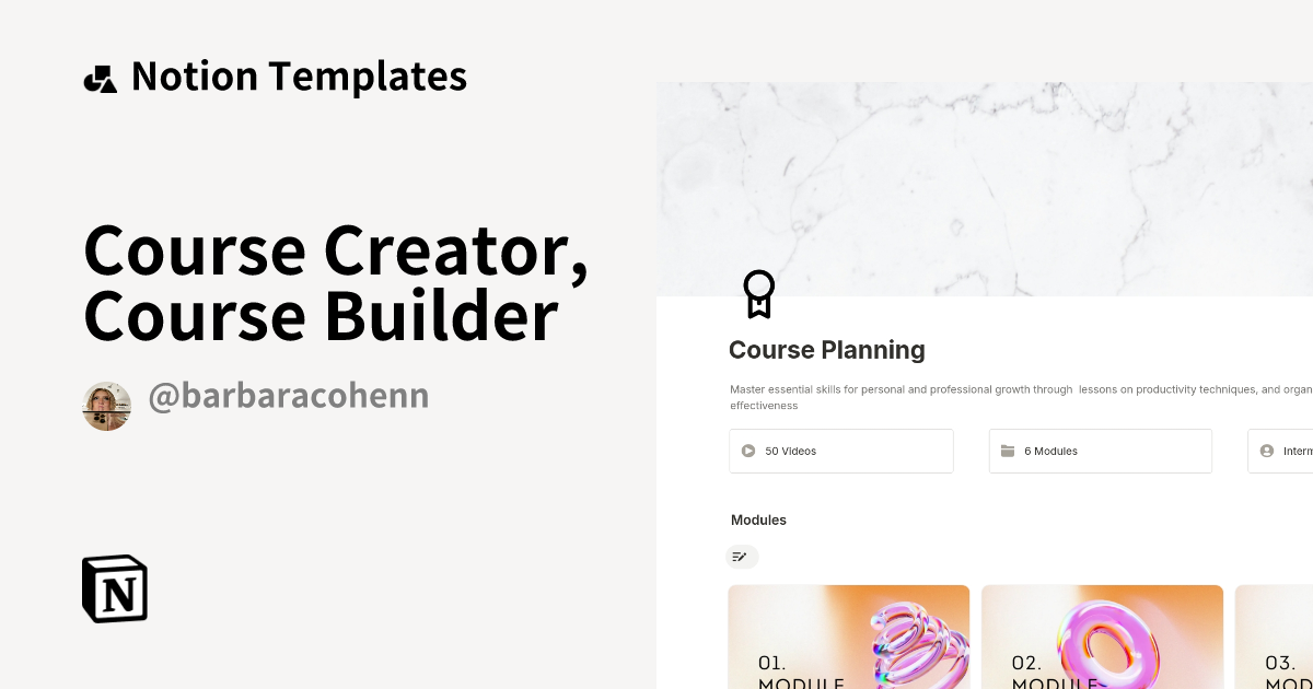 Course Creator, Course Builder Template by Bárbara cohen | Notion Marketplace